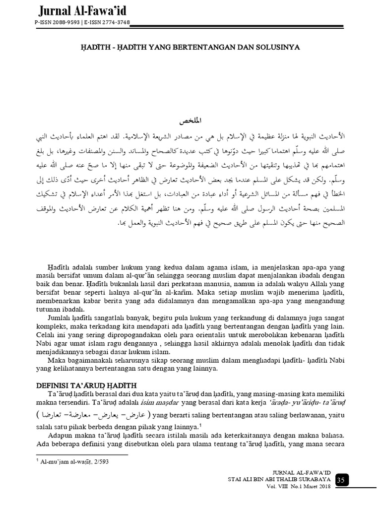 Hadis-Hadis Yang Bertentangan Dan Solusinya | PDF