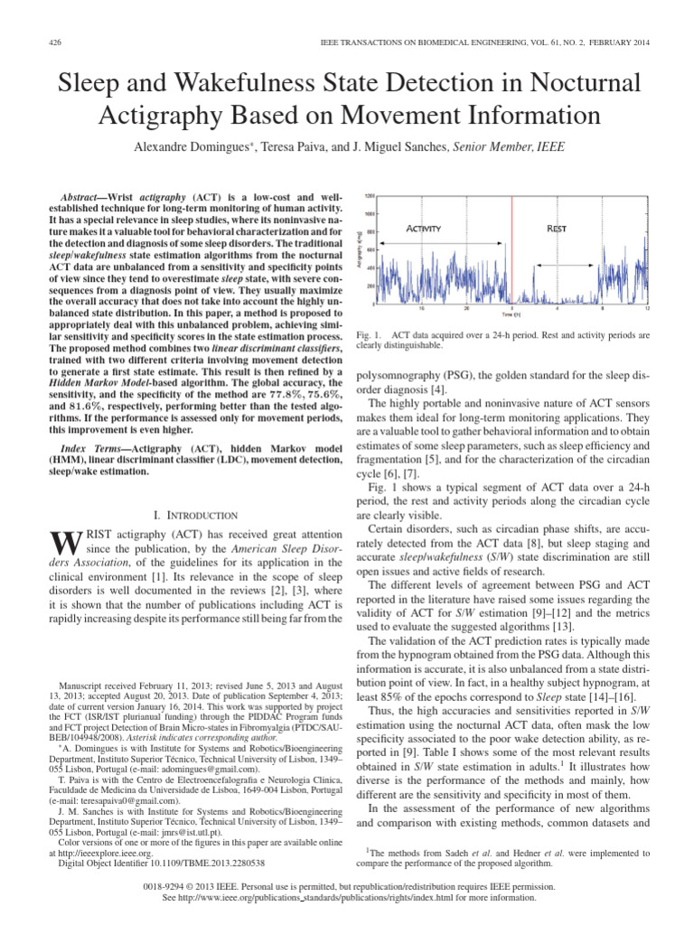 Sleep and Wakefulness State Detection in Nocturnal Actigraphy Based On Movement Information ...