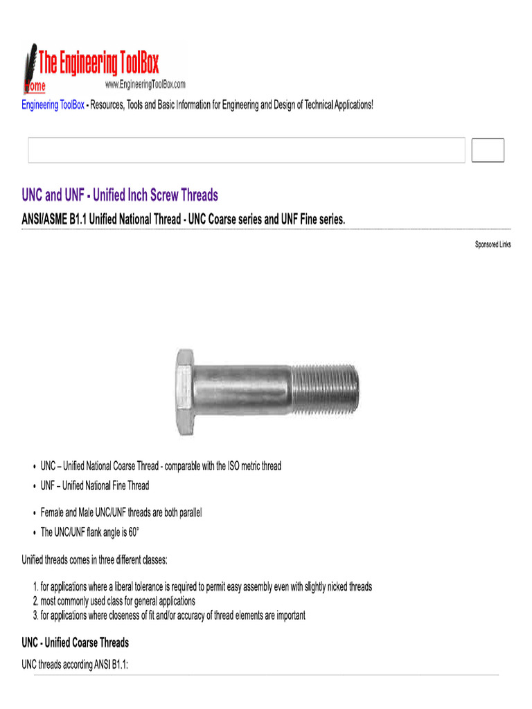 UNC and UNF - Unified Inch Screw Threads | PDF | Cutting Tools | Metalworking