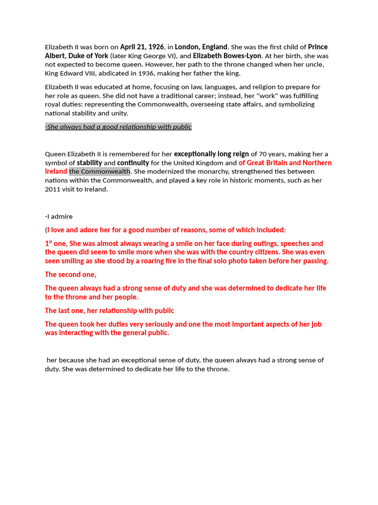 Biography Queen Elizabeth II | PDF