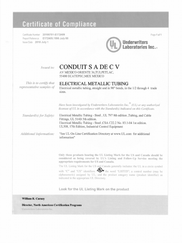 (Rymco EMT) - UL Certificate | PDF