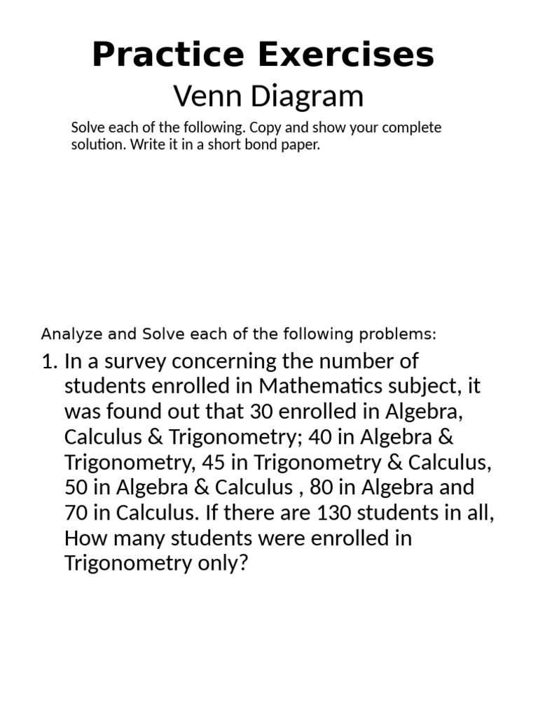 Venn Diagram Practice Exercises | PDF | Mathematics