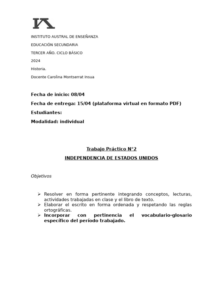 Independencia de EE. UU.: Trabajo Práctico | PDF | Los Estados Unidos