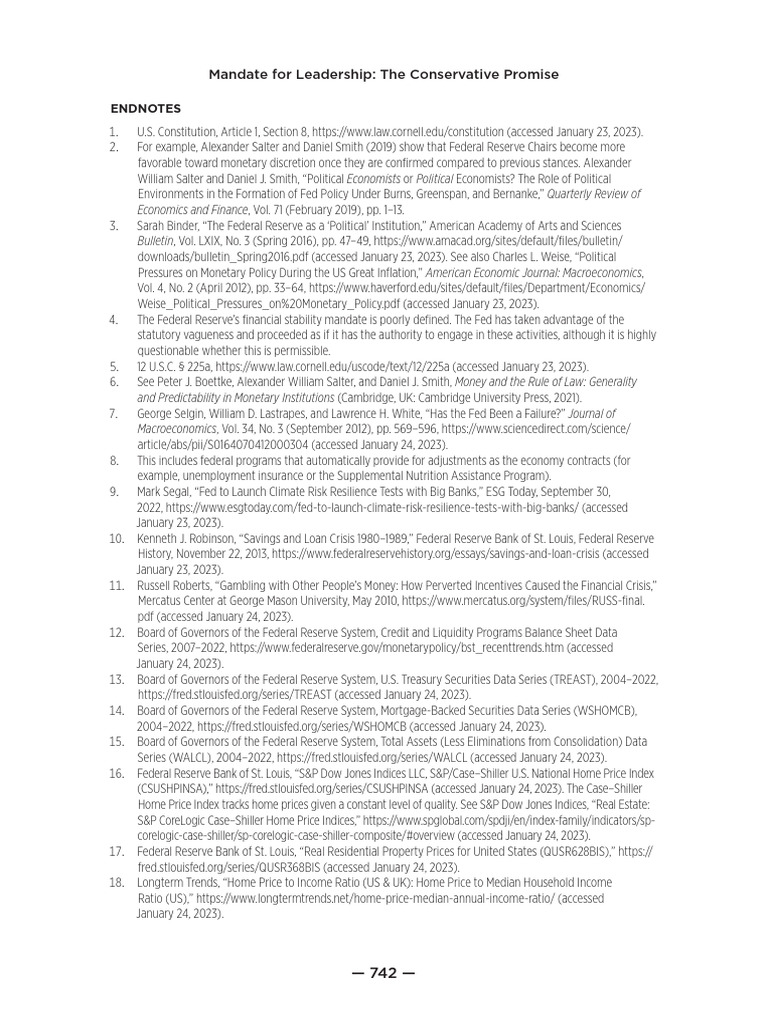 2025 MandateForLeadership FULL-775 | PDF | Federal Reserve | Case–Shiller Index