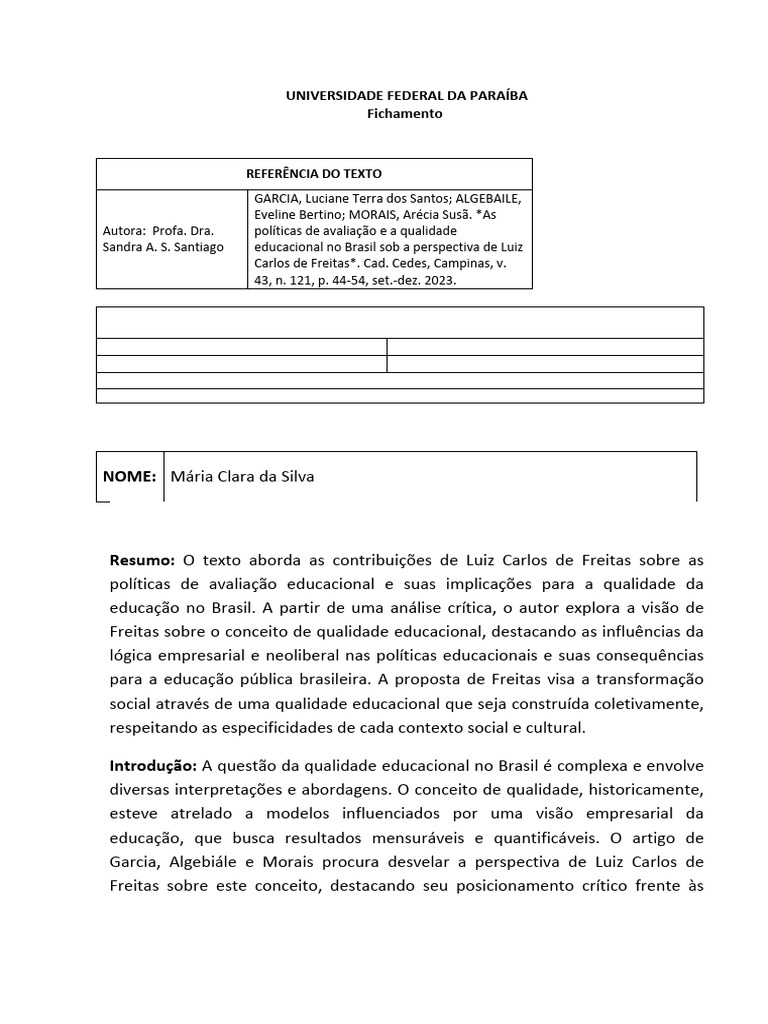 Exército Sobre o Filme, Maria Clara Da Silva PDF | PDF | Pedagogia ...