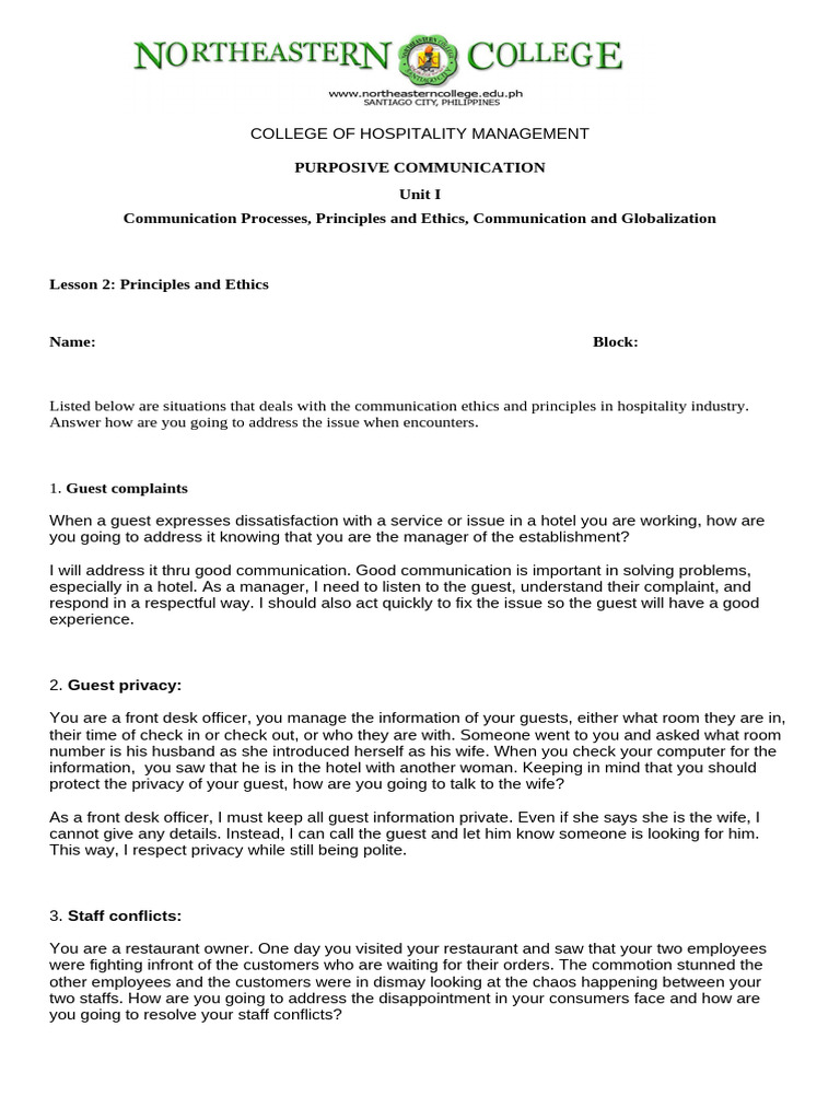 Unit I Lesson 2 Situational Activity | PDF | Communication