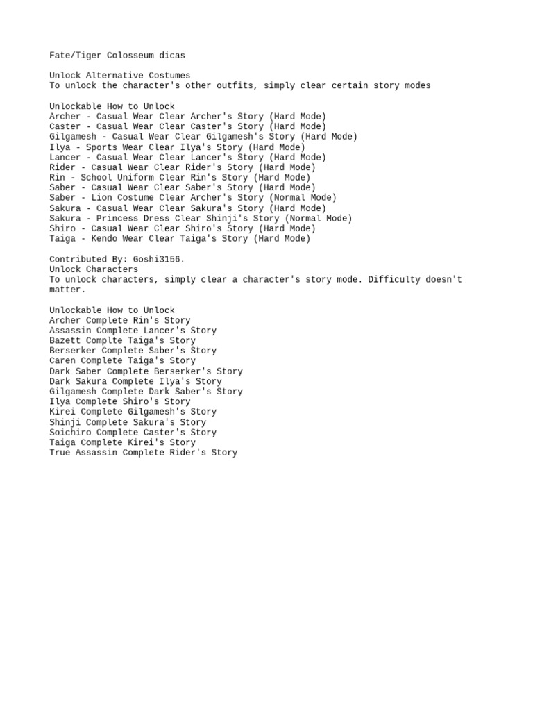 Fate-Tiger Colosseum Dicas | PDF