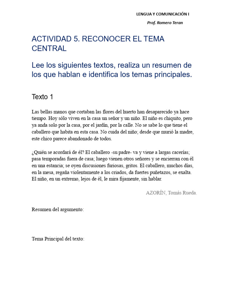 Temas centrales en textos de reflexión | PDF