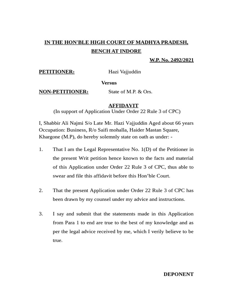 Affidavit for Writ Petition 2492/2021 | PDF | Affidavit | Legal Procedure