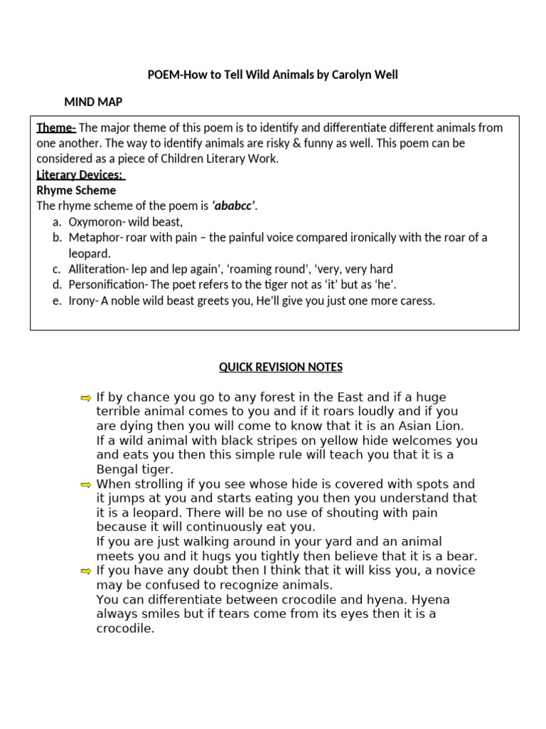 Fun Ways to Identify Wild Animals | PDF | Poetry | Tiger