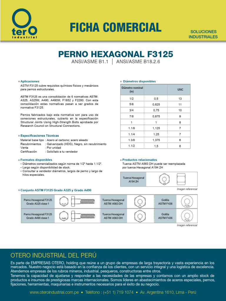 PERNO HEXAGONAL ASTM A325 - Compressed | PDF | Tornillo | Materiales de construcción