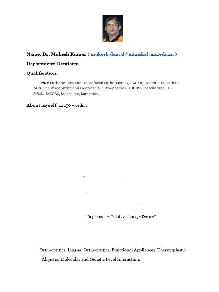 2.2 Dr Mukesh Kumar CV | PDF | Orthodontics | Dentistry