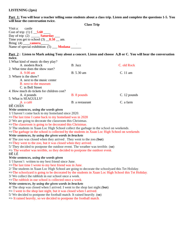 Listening Comprehension and Sentence Writing | PDF