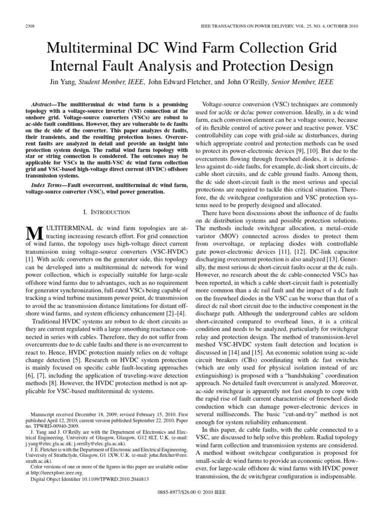 Multiterminal DC Wind Farm Collection Grid Internal Fault Analysis and ...
