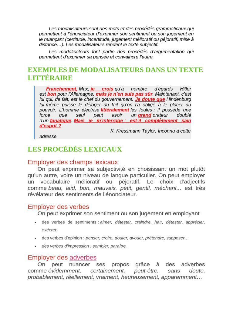 Les modalisateurs en argumentation | PDF | Temps (grammaire) | Verbe