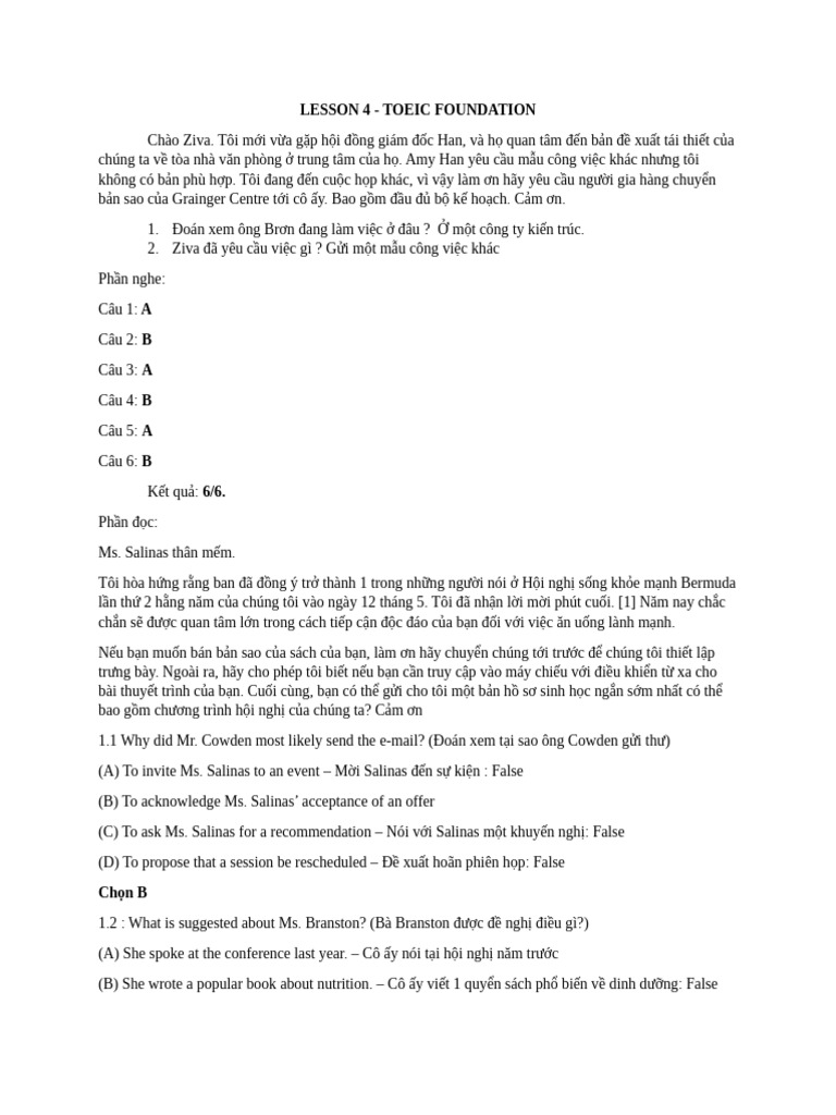Lesson 4 - TOEIC FOUNDATION | PDF