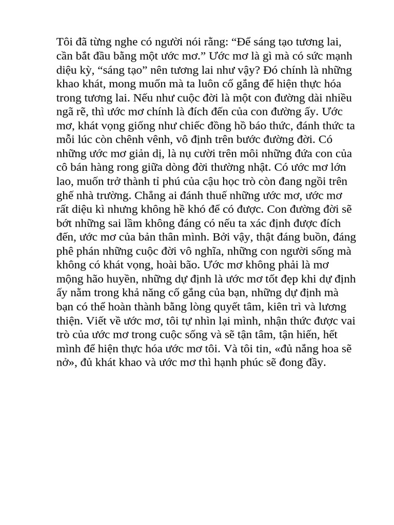 NLXH 200 chữ Ước mơ | PDF