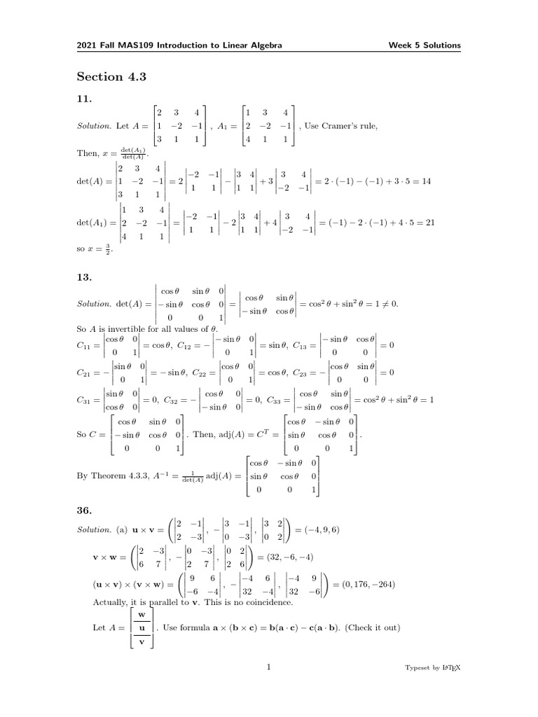 2021F MAS109 W5 Suggested Problems | PDF | Eigenvalues And Eigenvectors ...