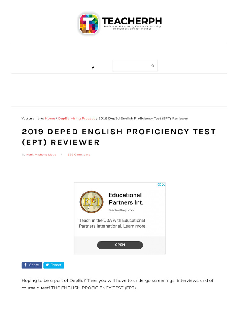 2019 DepEd English Prof.iciency Test (EPT) Reviewer - TeacherPH153329 | PDF