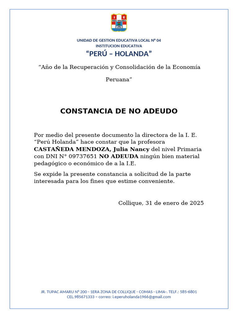 Constancia de No Adeudo | PDF