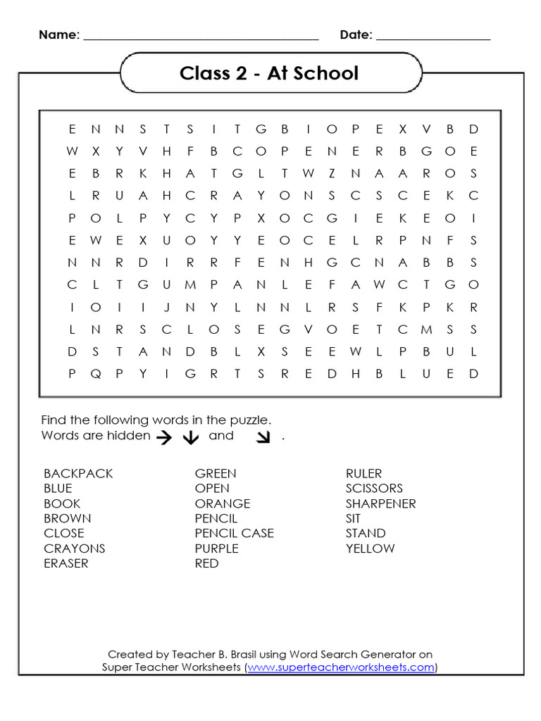 Super Teacher Worksheets Class 2 - at School | PDF | Word Search | Pencil