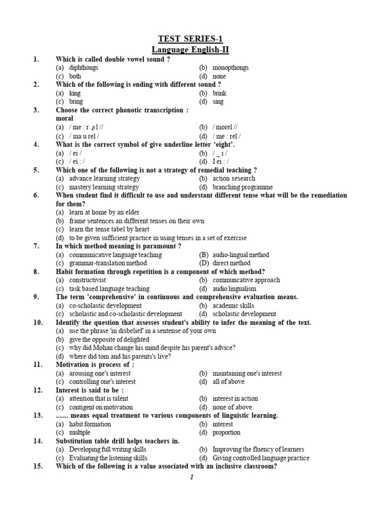 English Language Teaching Test Series | PDF | Educational Assessment ...