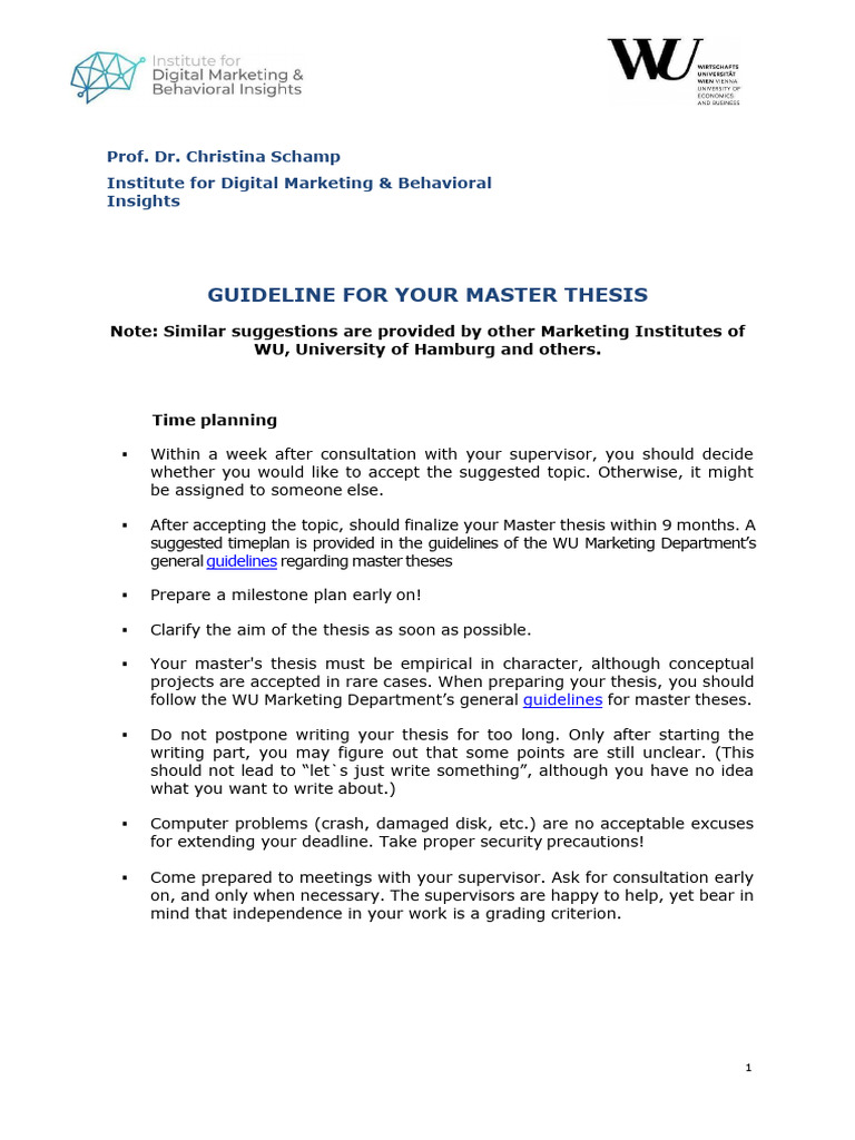 Master Thesis Guidelines for Marketing | PDF | Thesis | Empirical Evidence