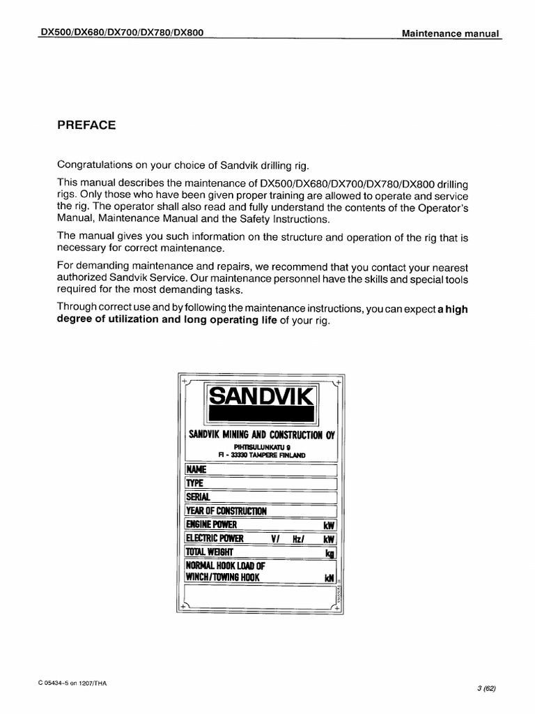 Manual de Operação e Manutenção - Sandvik | PDF