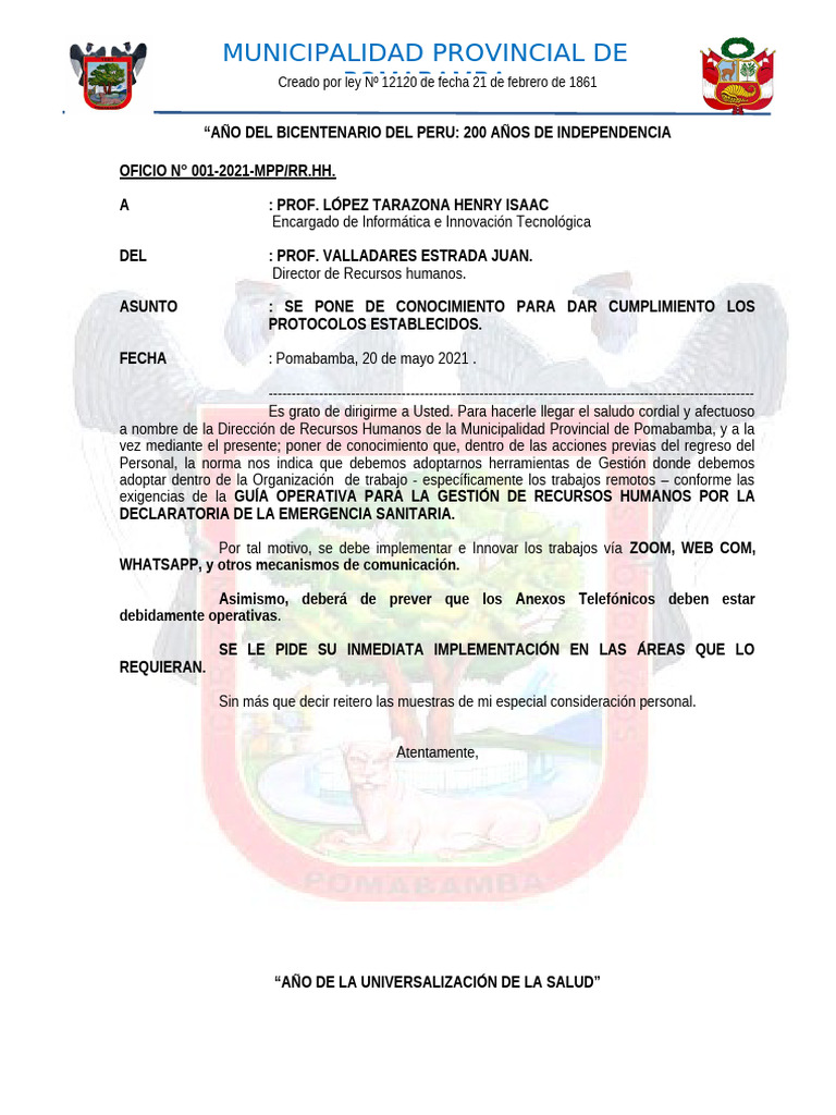 Oficio 2021 | PDF | Gestión de recursos humanos