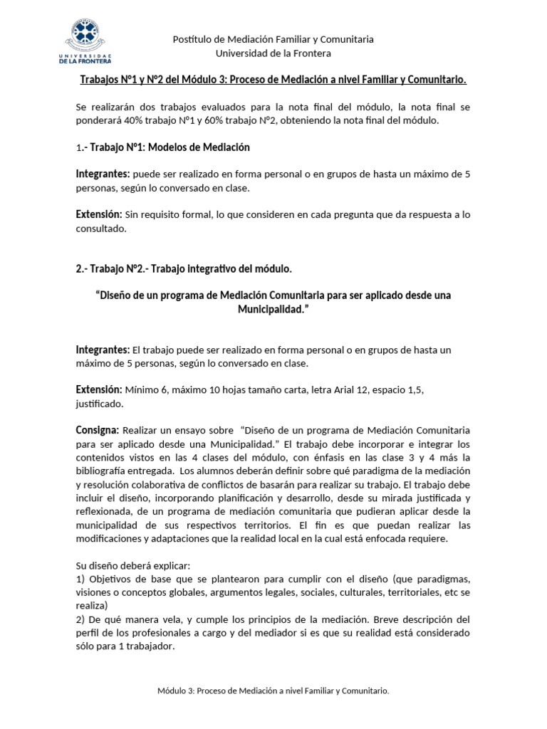 Mediación Familiar y Comunitaria: Trabajos del Módulo 3 | PDF | Diseño | Mediación