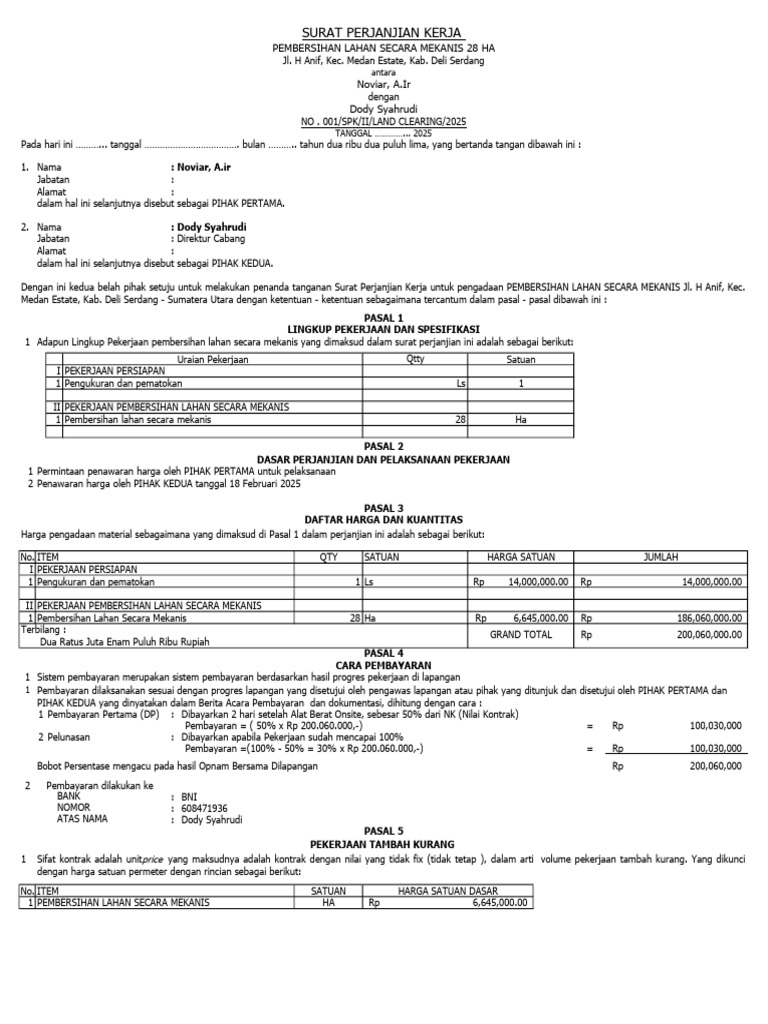 Draft SPK Land Clearing | PDF