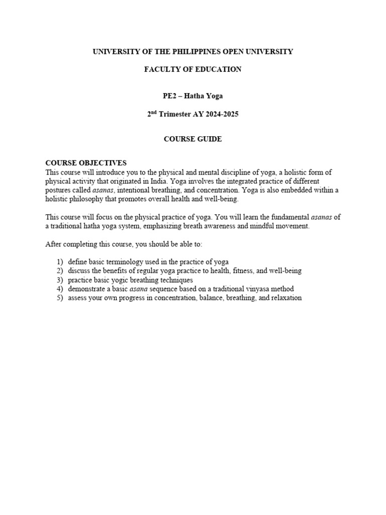 PE2 Hatha Yoga Course Guide 2T_2024-2025 | PDF | Yoga | Asana