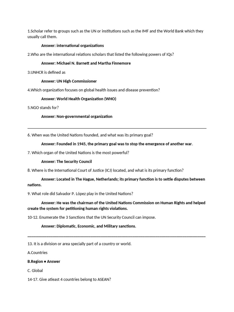 UN Quiz Questions | PDF | United Nations | International Relations
