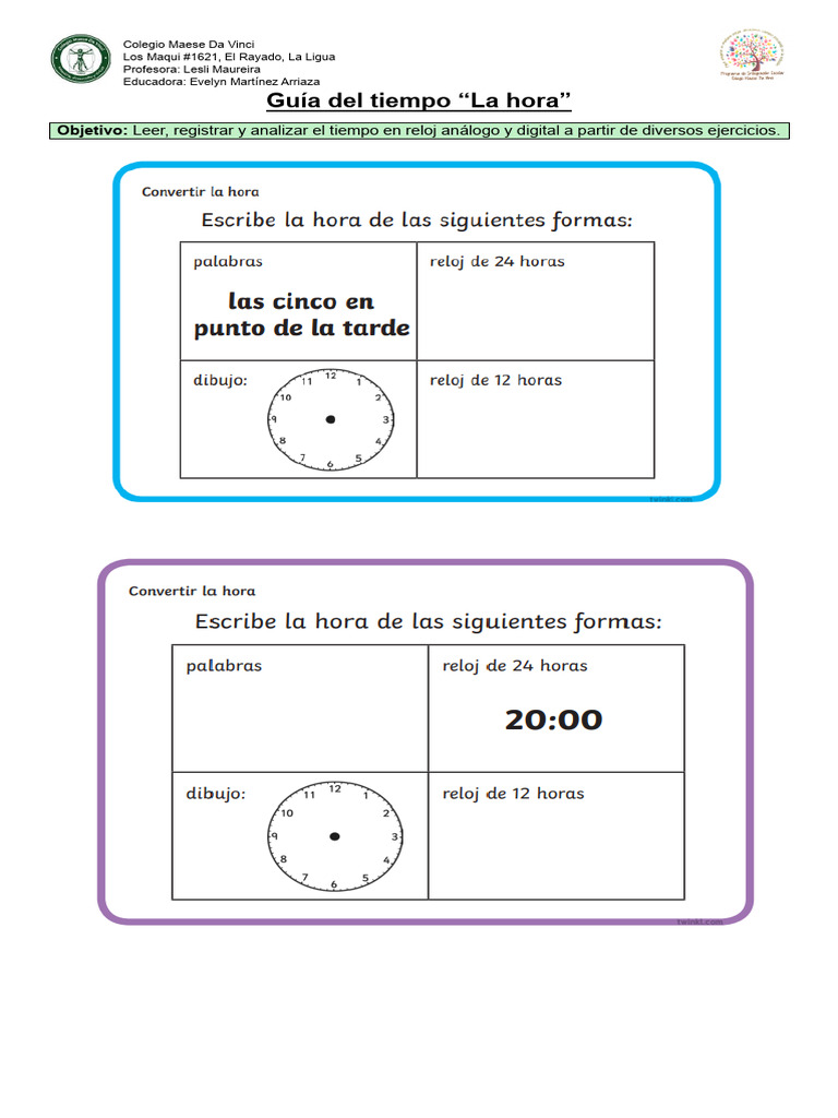 Guía 1 La Hora 3ro Básico | PDF
