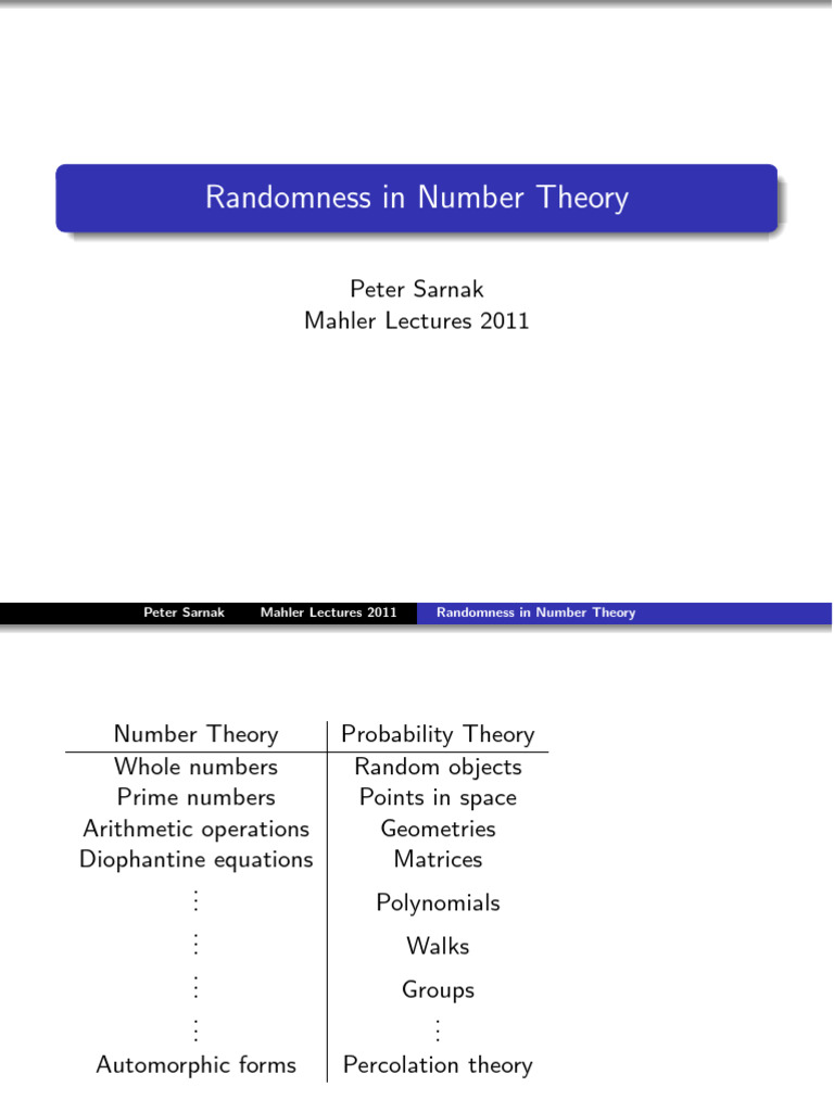 Mahler Lecture 2 - Randomness in Number Theory | PDF | Number Theory ...