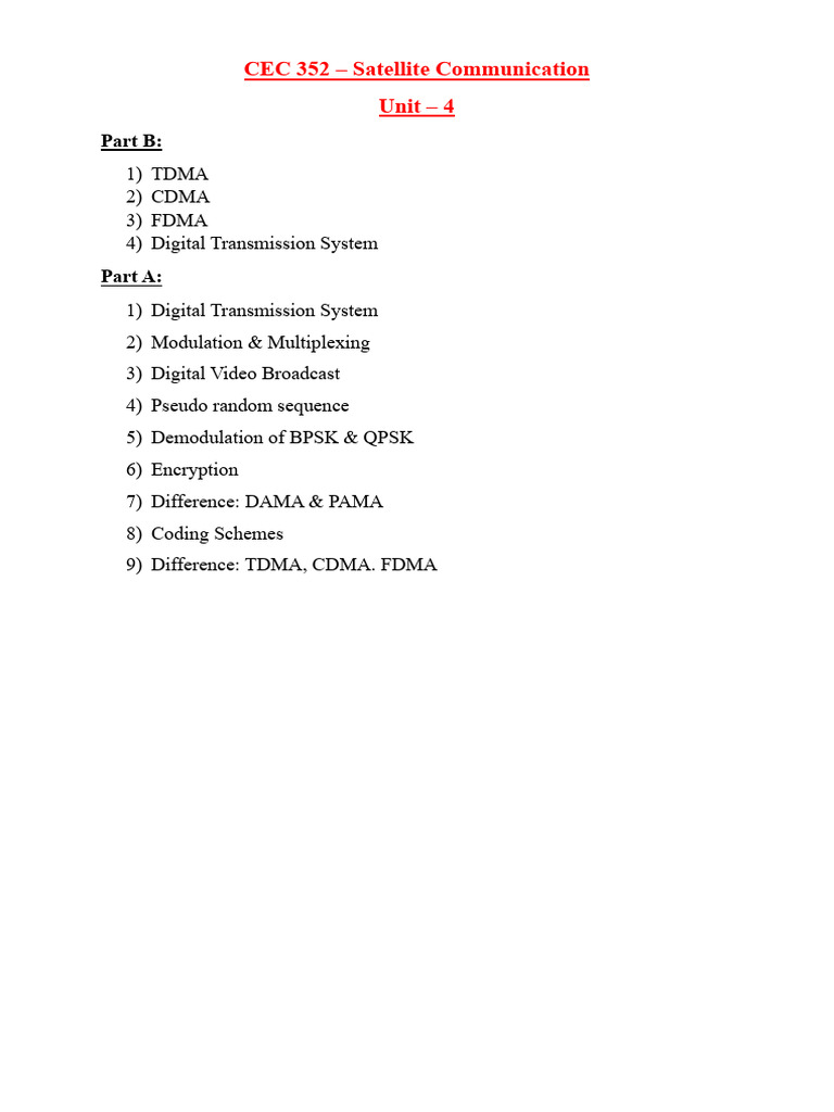 Satellite Communication Unit 4 Important Questions | PDF