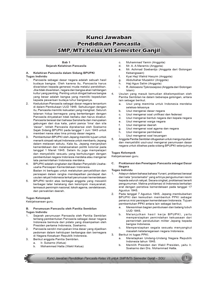 Kunci PP 7 S1 K21 Pilar Ringkas | PDF