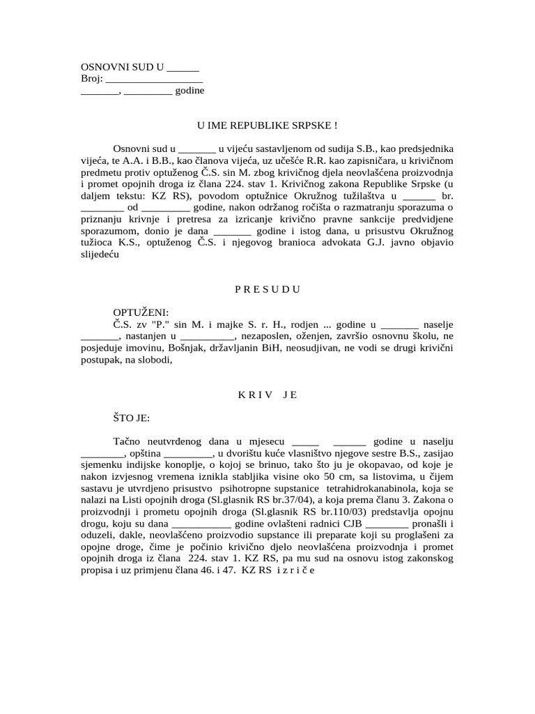 Presuda Na Osnovu Sporazuma o Priznanju Krivnje | PDF