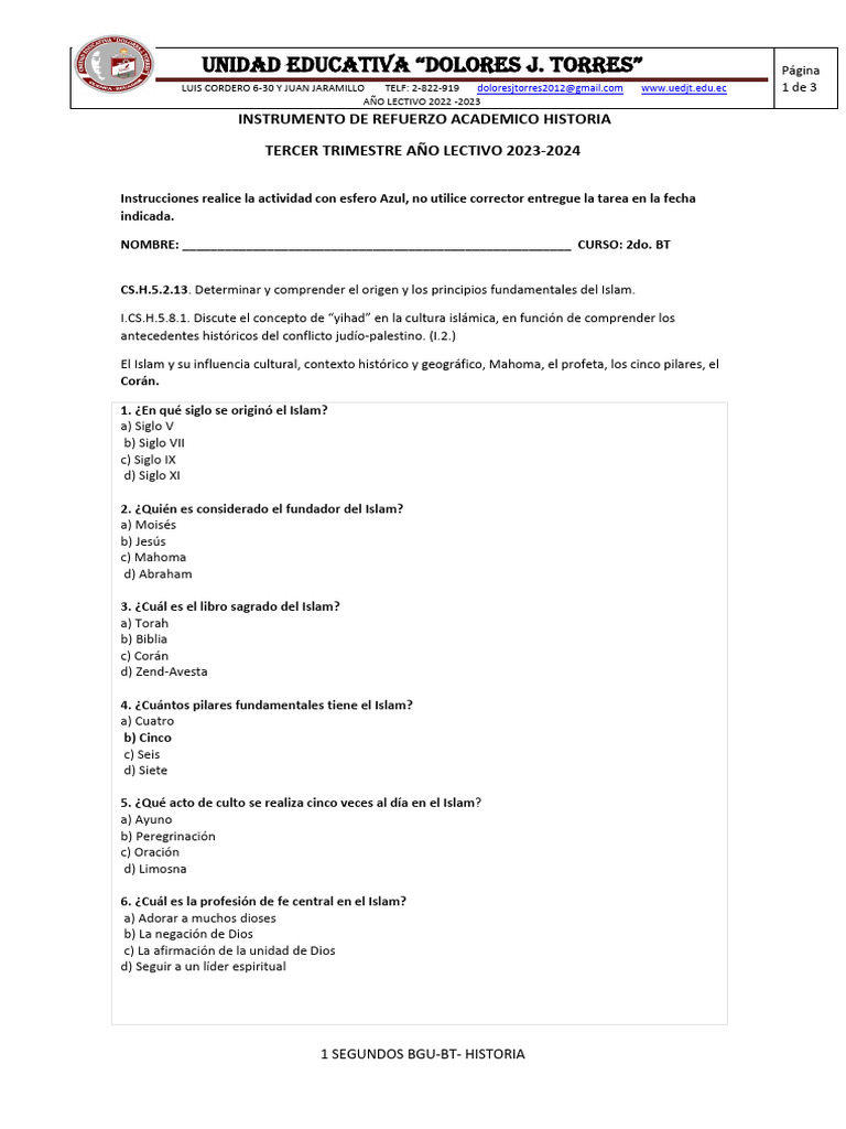 REFUERZOS ACADEMICOS-HISTO-2do. BT | PDF | Al Andalus | Mahoma