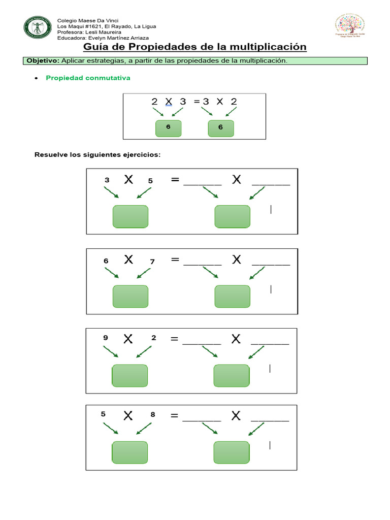 Guía N° 2 Propiedades de la multiplicación 3ro básico | PDF