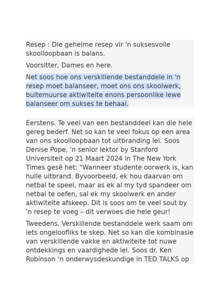 Resep - Die Resep Vir N Suksesvolle Lewe Is Balans | PDF