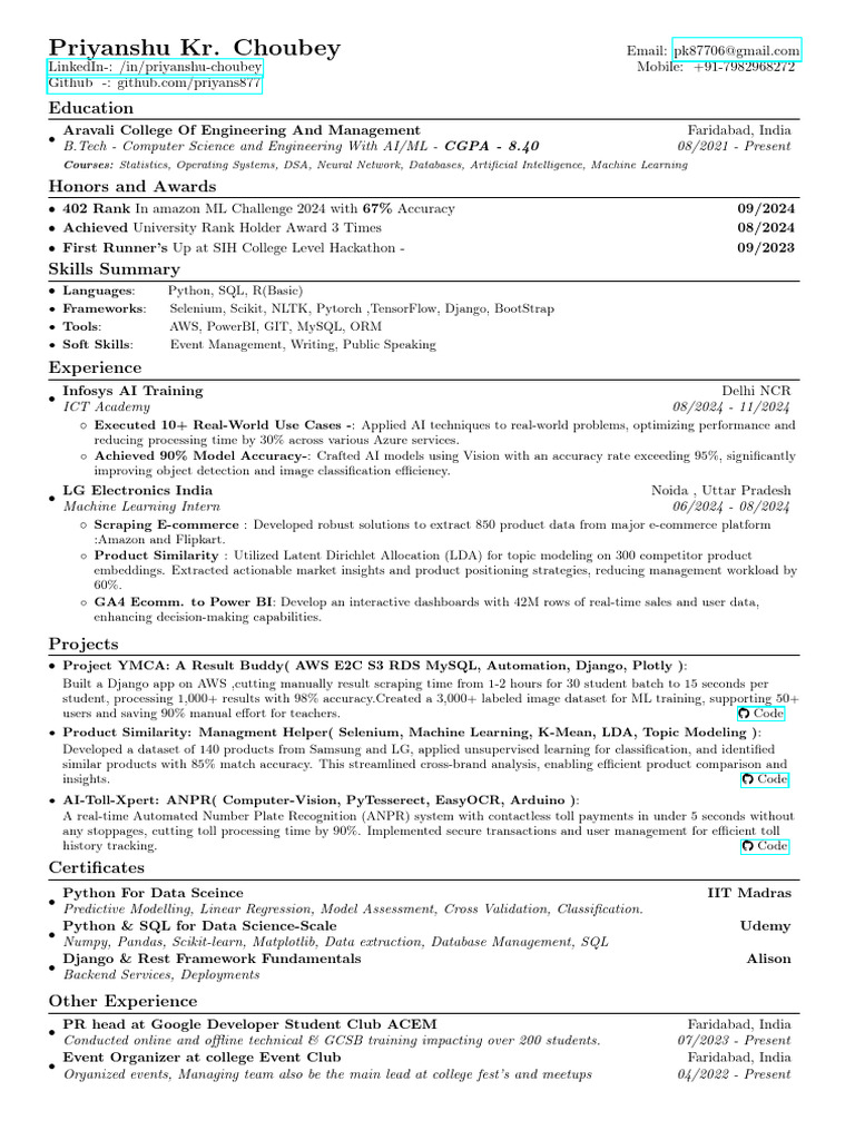 Priyanshu Choubey ML Resume | PDF | Artificial Intelligence ...