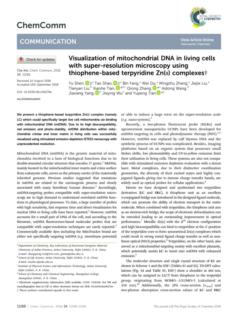 2018, Communication, RSC, Yu Shen | PDF | Mitochondrion | Mitochondrial Dna