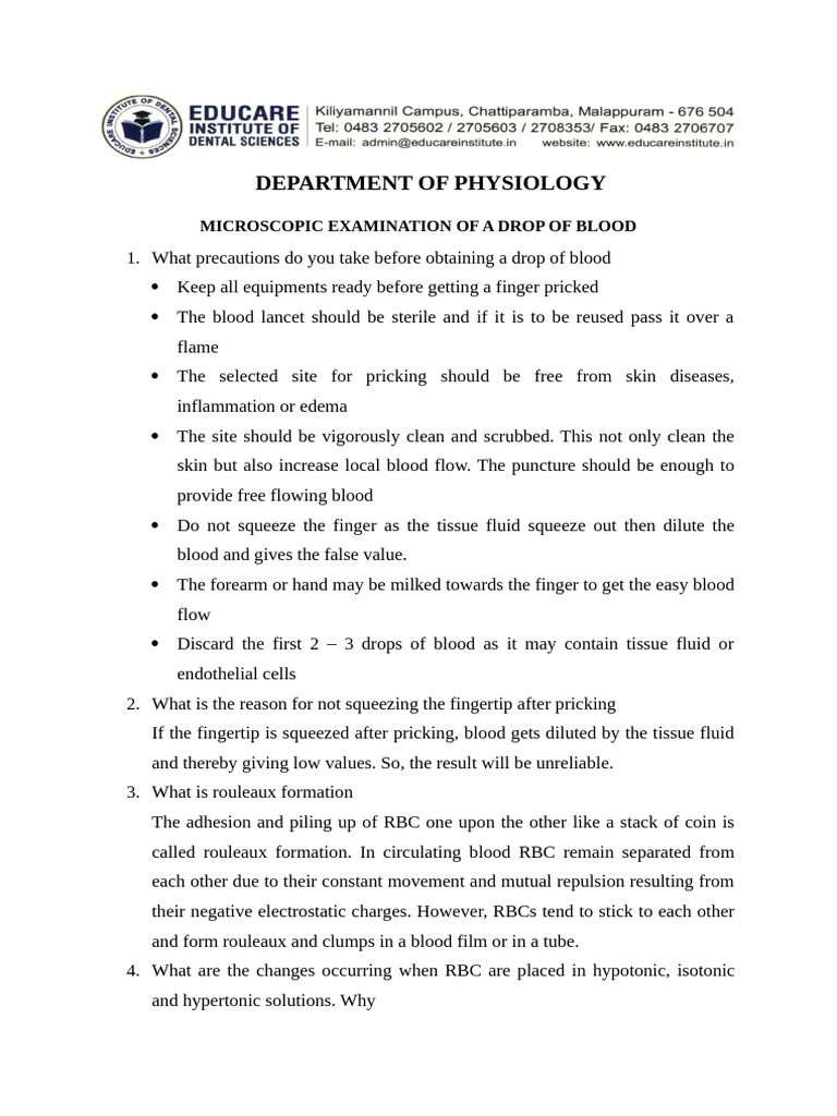 Microscopic Examination of Blood | PDF