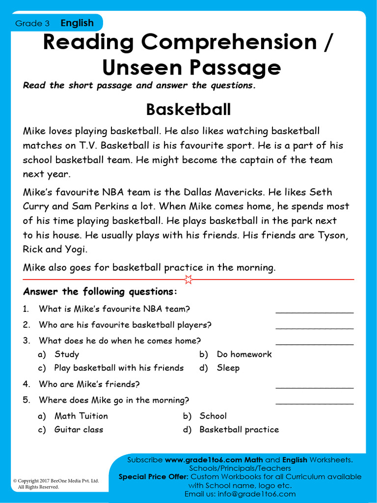 Unseen Passage - Basketball | PDF