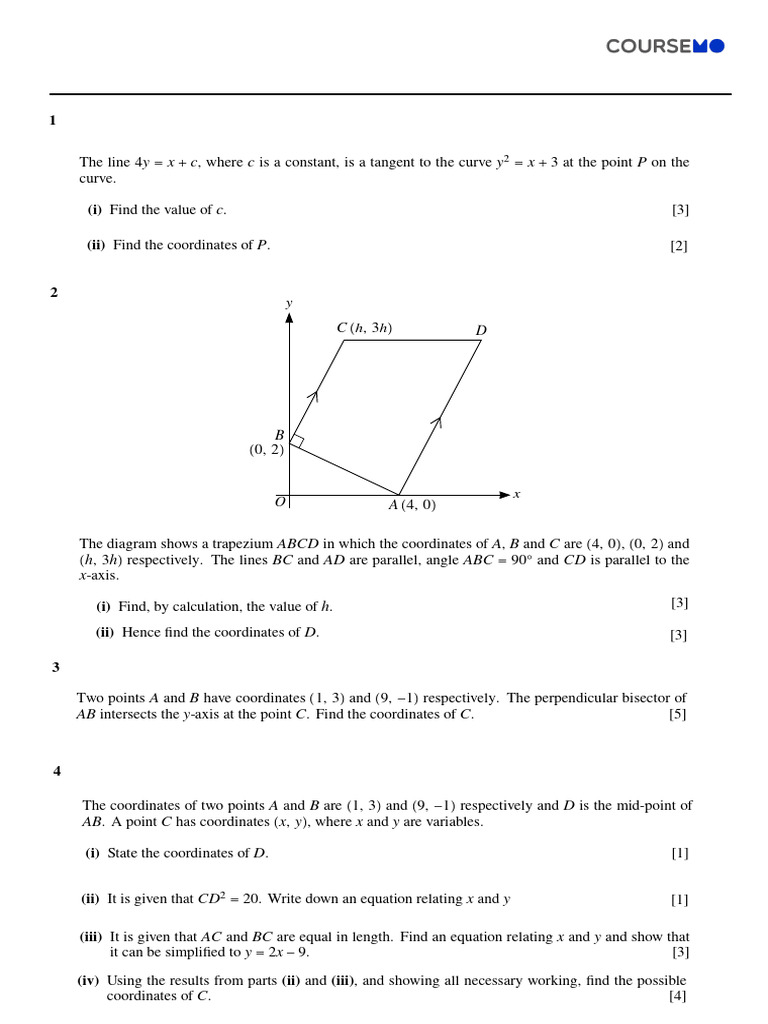 3.coordinate Geometry 1 QP | PDF | Tangent | Analytic Geometry