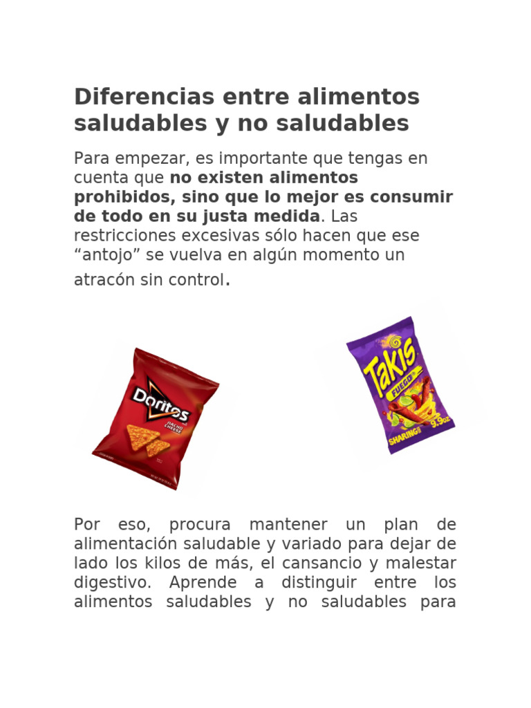 Diferencias Entre Alimentos Saludables y No Saludables | PDF