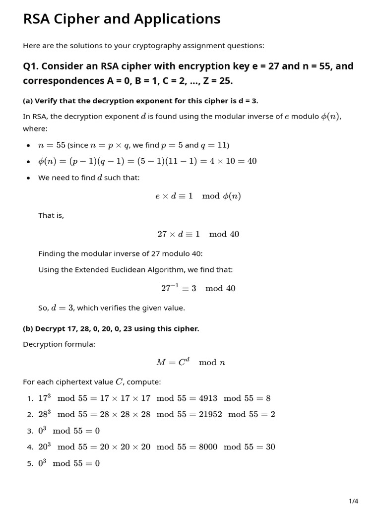 RSA Cipher and Applications | PDF | Encryption | Security Engineering