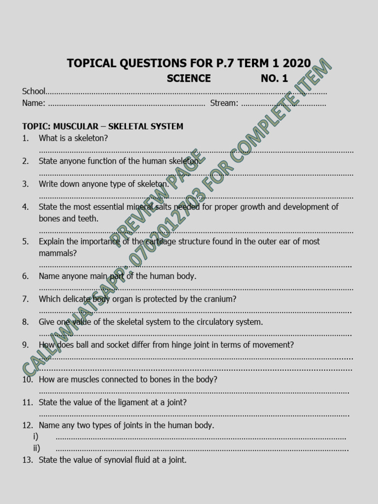 P7 Science Topical Questions | PDF | Skeleton | Lever
