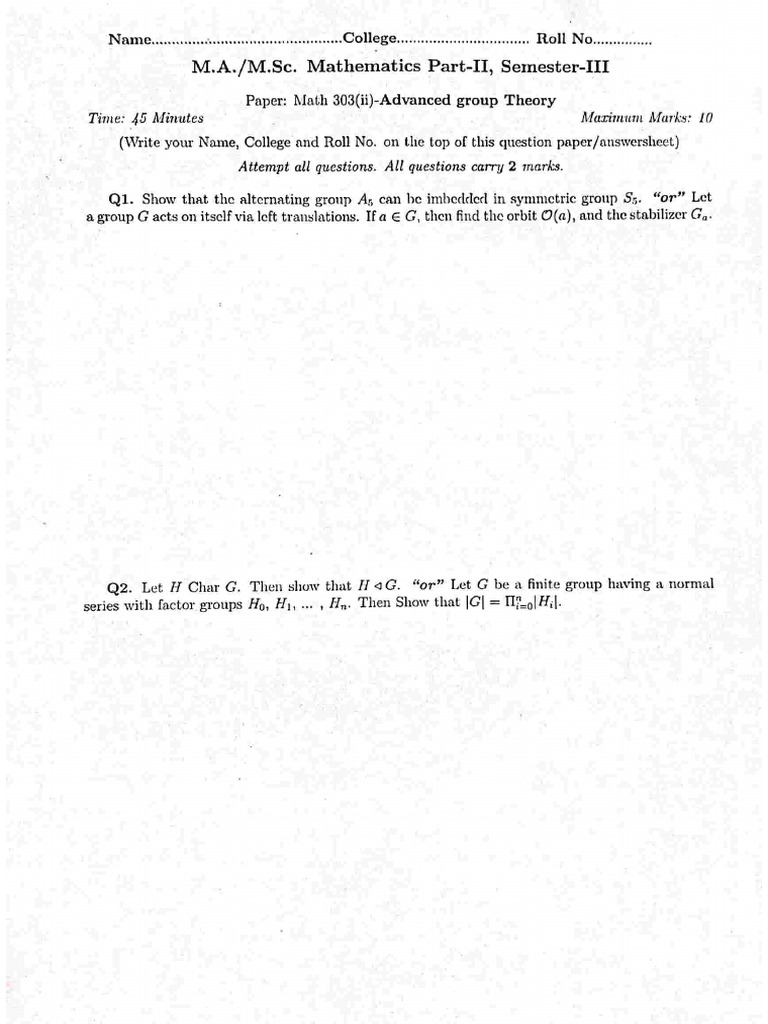 Adv. Group Theory Prv. Year Test | PDF